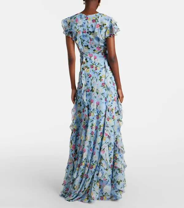 Carolina Herrera Ruffled Silk Gown - Blue