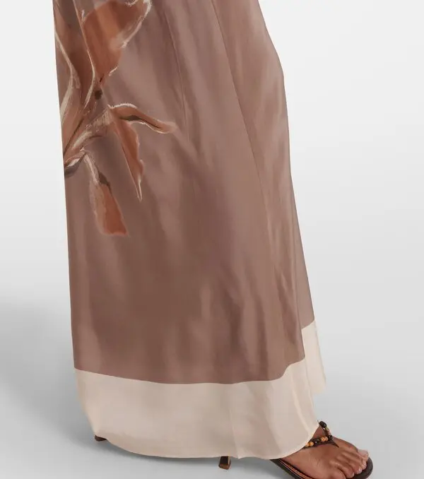 SIR. Azaliea Floral Silk Maxi Skirt - Brown