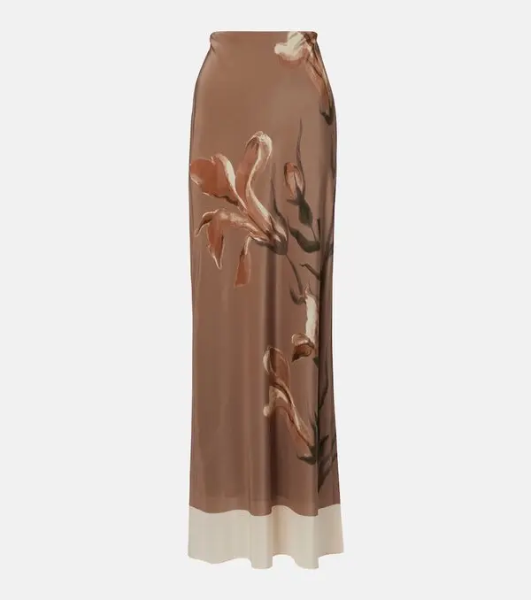 SIR. Azaliea Floral Silk Maxi Skirt - Brown