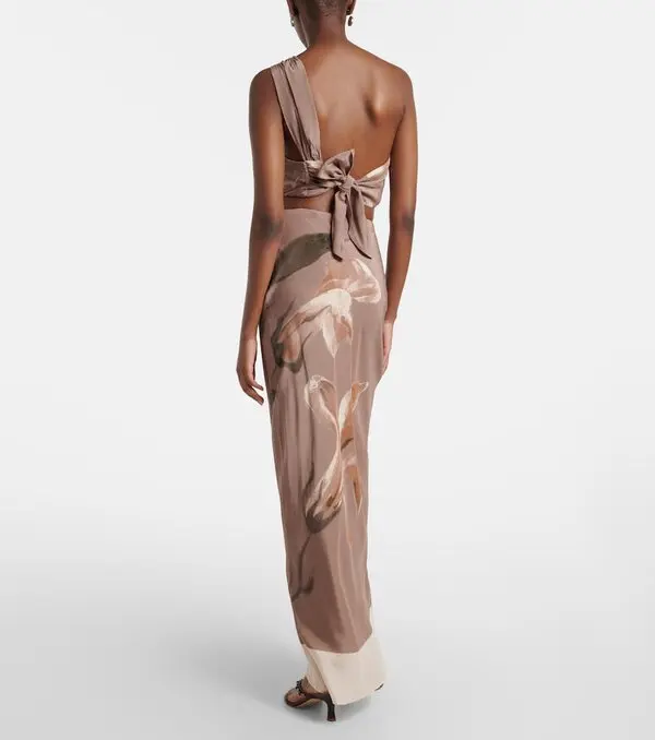 SIR. Azaliea Floral Silk Maxi Skirt - Brown