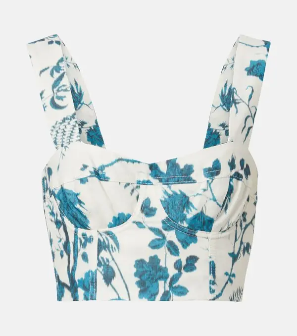 Erdem Floral Cotton And Linen Crop Top - White