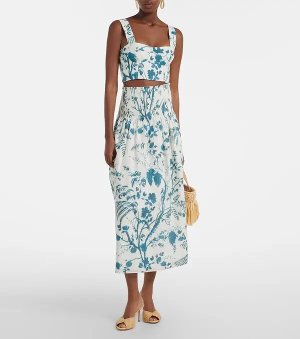 Erdem Floral Cotton And Linen Crop Top