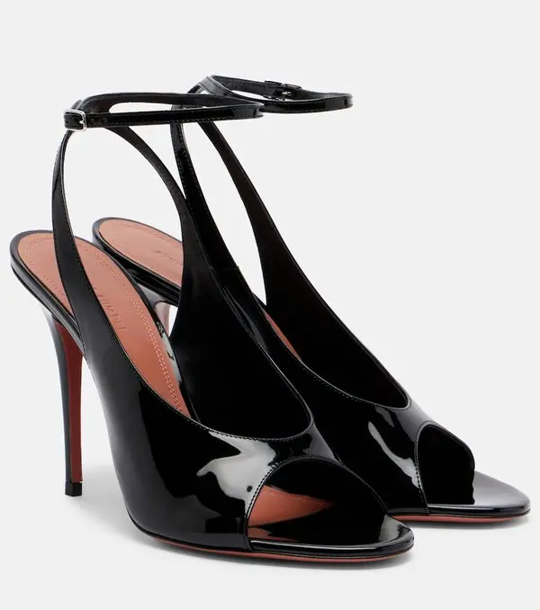 Amina Muaddi Patent Leather Slingback Sandals - Black