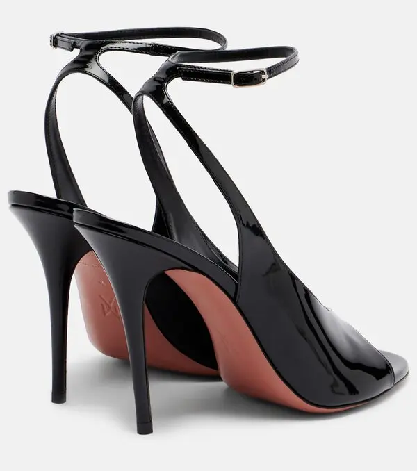 Amina Muaddi Patent Leather Slingback Sandals - Black
