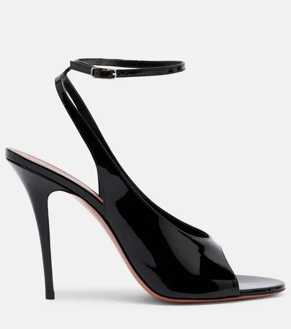 Amina Muaddi Patent Leather Slingback Sandals - Black