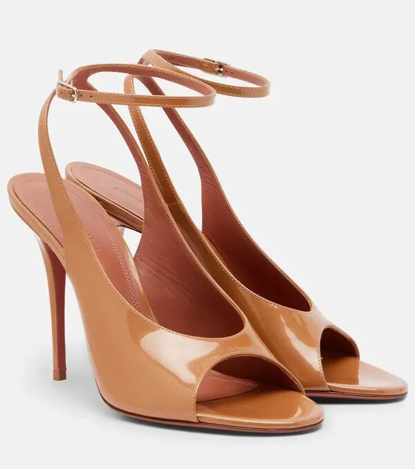 Amina Muaddi Patent Leather Slingback Sandals - Brown
