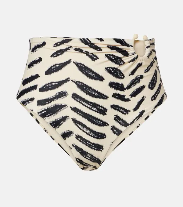 Johanna Ortiz Gathered Printed Bikini Bottoms - White