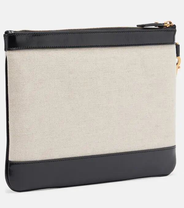 Versace Rivière Leather-trimmed Canvas Pouch - Beige