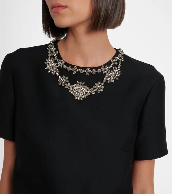 Valentino Garavani Crepe Couture Embellished Wool And Silk Minidress - Black