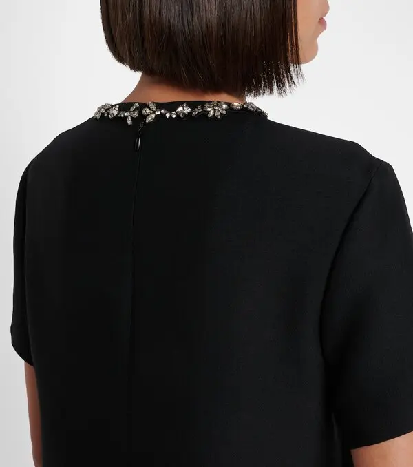 Valentino Garavani Crepe Couture Embellished Wool And Silk Minidress - Black