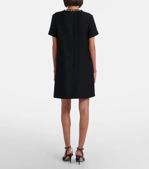 Valentino Garavani Crepe Couture Embellished Wool And Silk Minidress - Black