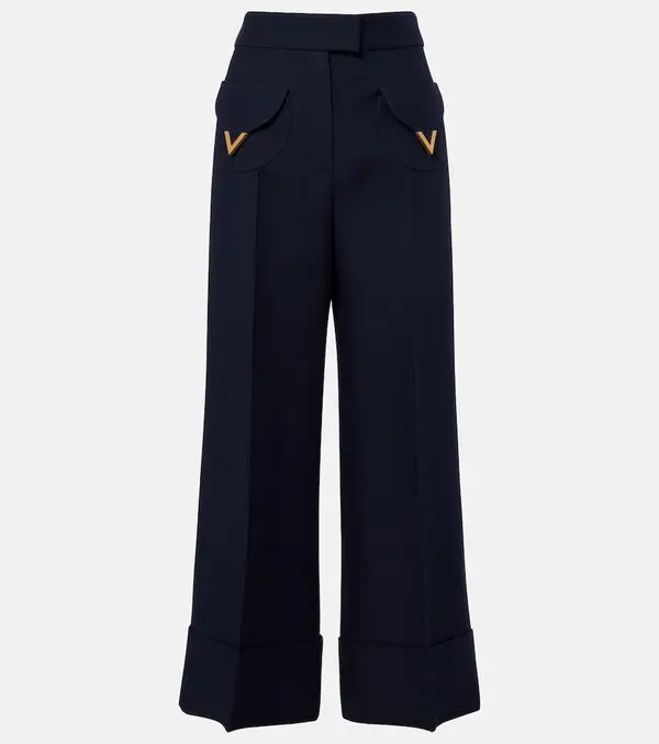 Valentino Garavani Vgold Crepe Couture Wide-leg Pants - Blue