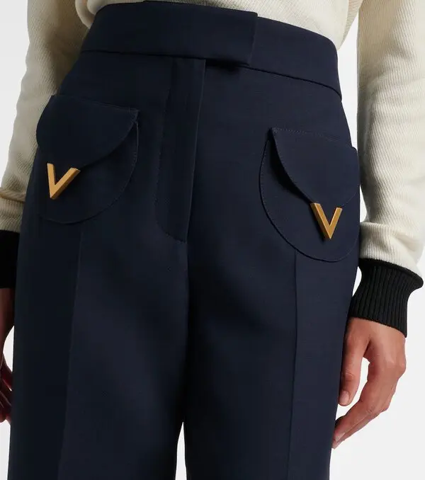 Valentino Garavani Vgold Crepe Couture Wide-leg Pants - Blue