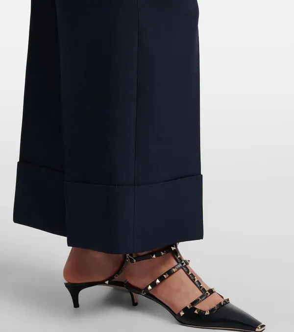 Valentino Garavani Vgold Crepe Couture Wide-leg Pants - Blue