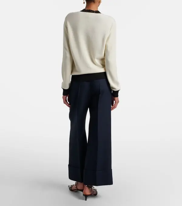 Valentino Garavani Vgold Crepe Couture Wide-leg Pants - Blue
