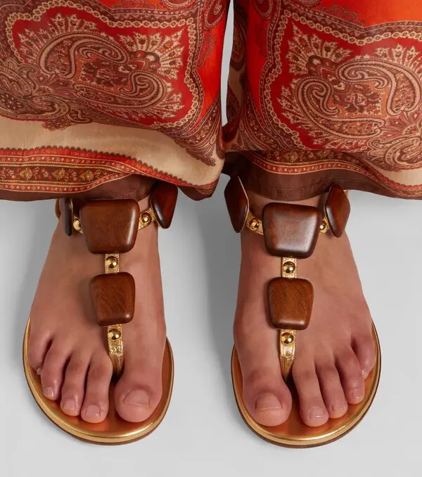 GIANVITO ROSSI Embellished Leather Thong Sandals