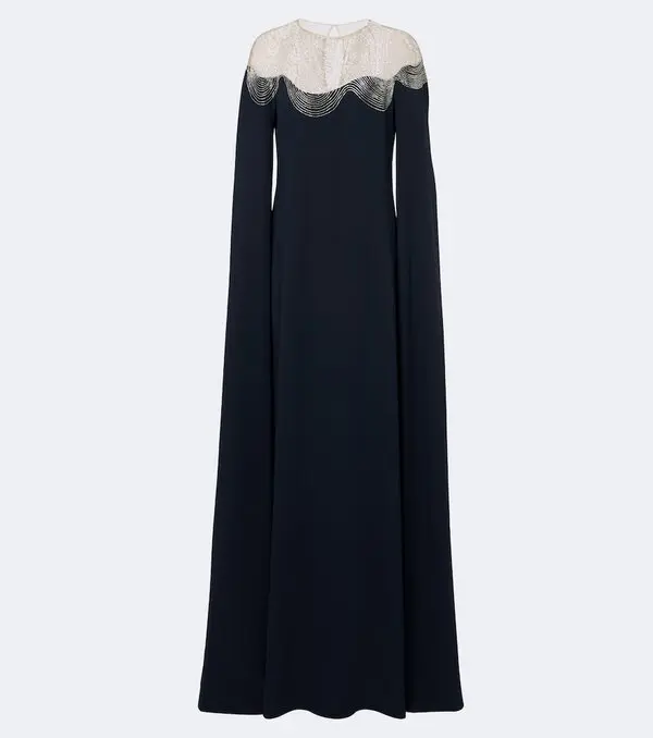 Oscar De La Renta Embellished Silk-blend Georgette Gown - Blue