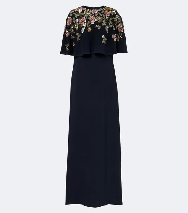 Oscar De La Renta Embellished Silk-blend Georgette Gown - Blue