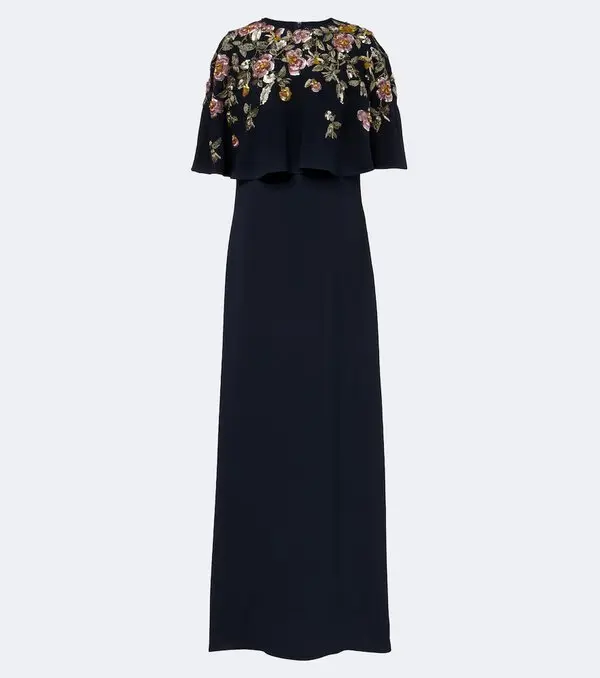 Oscar De La Renta Embellished Silk-blend Georgette Gown - Blue