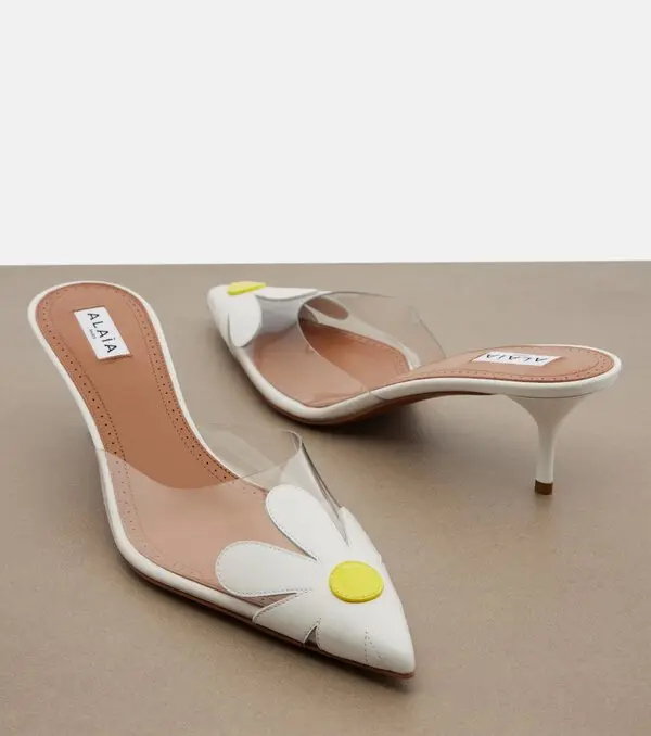 Alaïa Citron-blanc Floral Mules - White