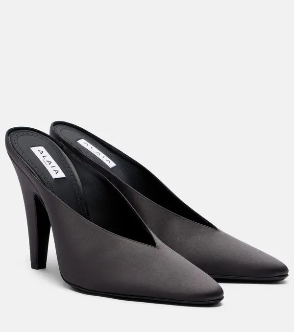 Alaïa Cone Heel Satin Mules - Black