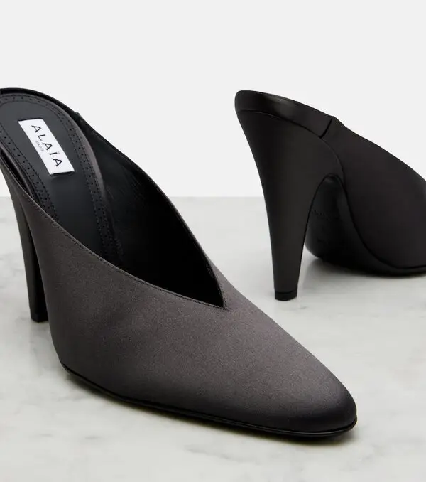 Alaïa Cone Heel Satin Mules - Black