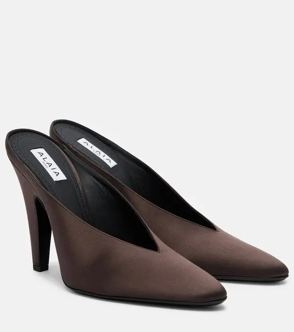 Alaïa Cone Heel Satin Mules - Brown