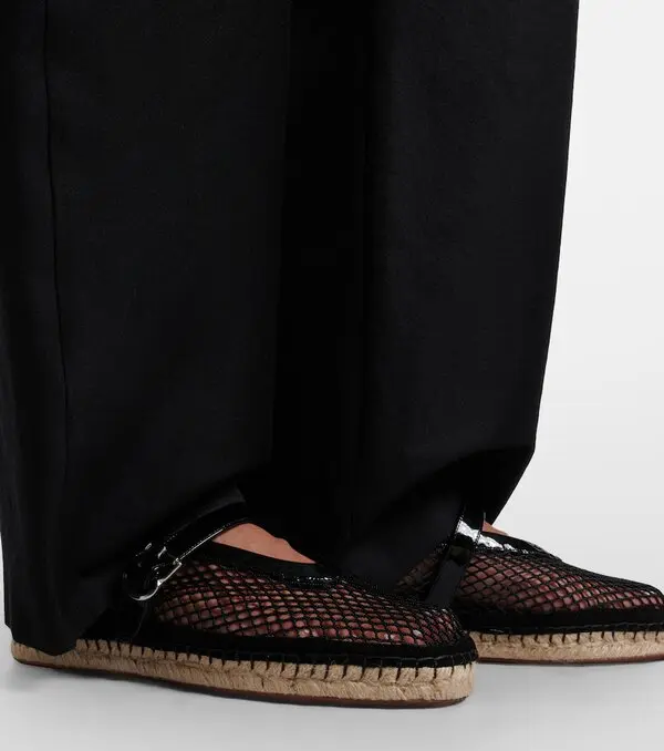 Alaïa Fishnet Leather Espadrilles - Black
