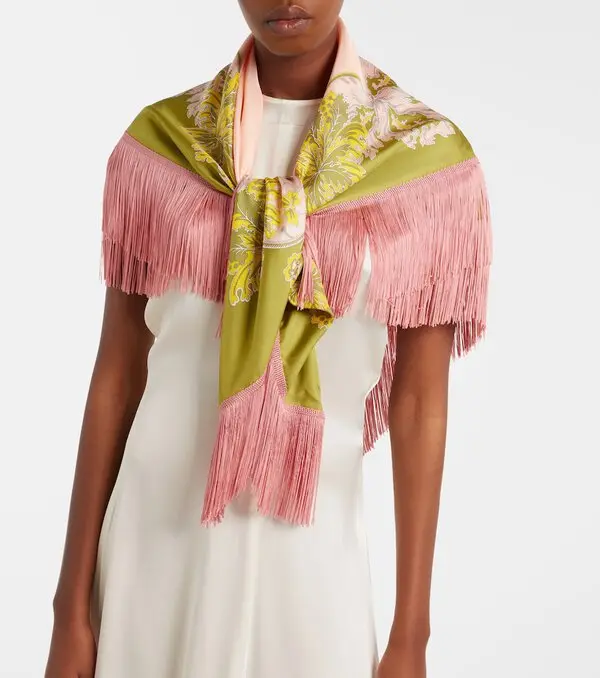 La DoubleJ Fringed Printed Silk Twill Scarf