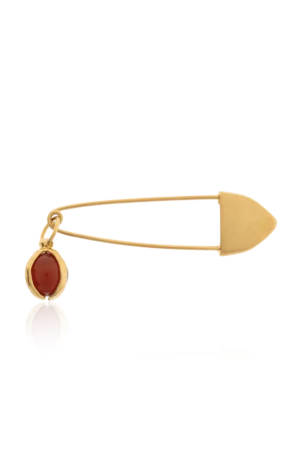 JIL SANDER Brass Safety Pin Brooch With Red Stone - Gold