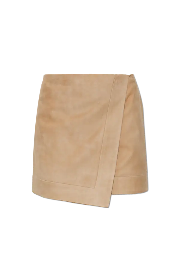 Balmain Suede Asymmetrical Mini Skirt With Back Zip - Beige