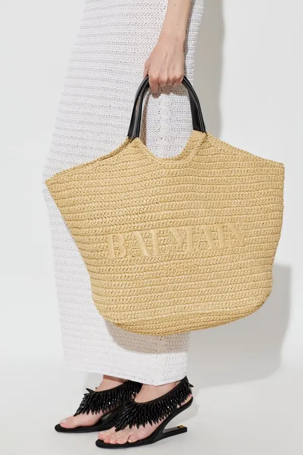 Balmain Woven Straw Tote Bag