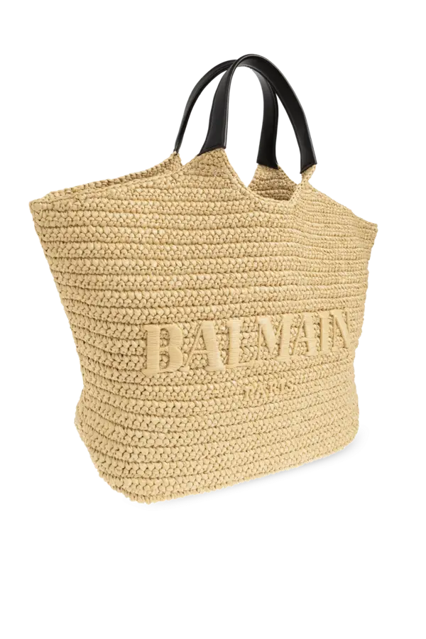 Balmain Woven Straw Tote Bag