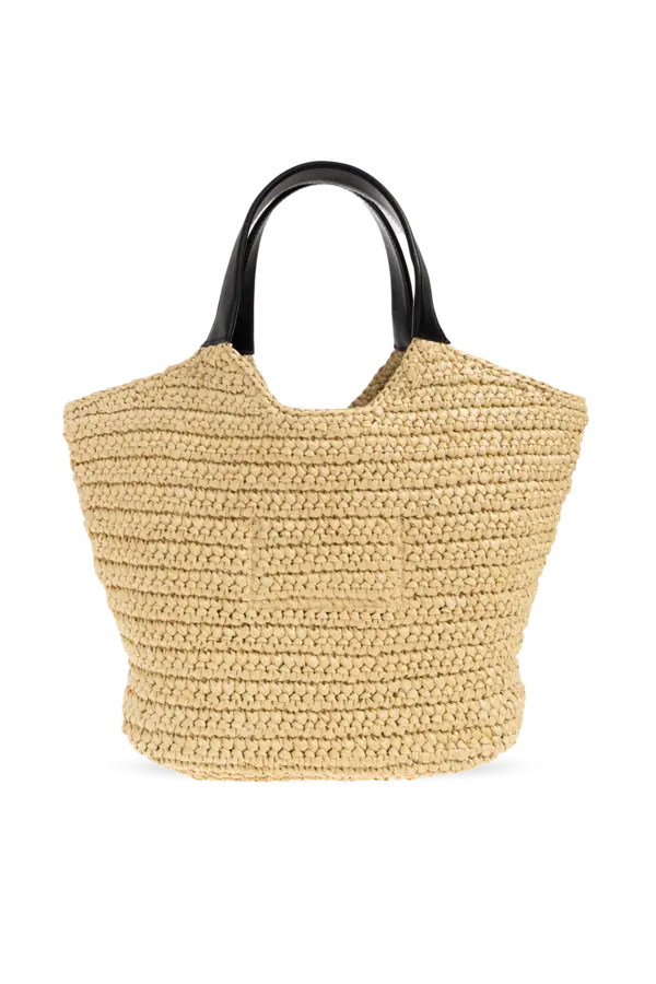 Balmain Raffia Shopper Bag With Embroidered Logo - Beige