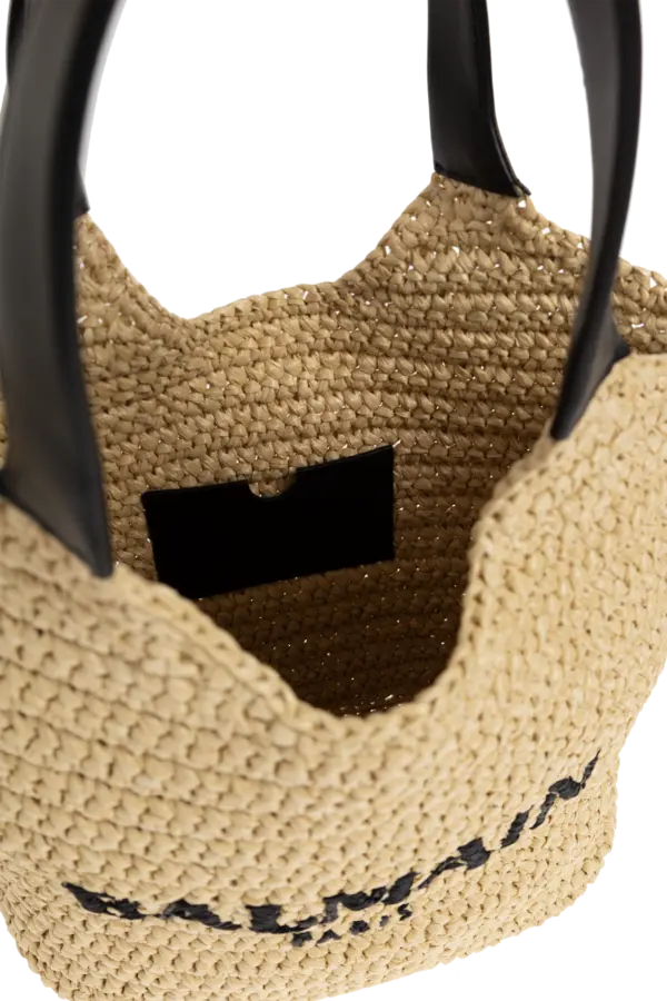 Balmain Raffia Shopper Bag With Embroidered Logo - Beige