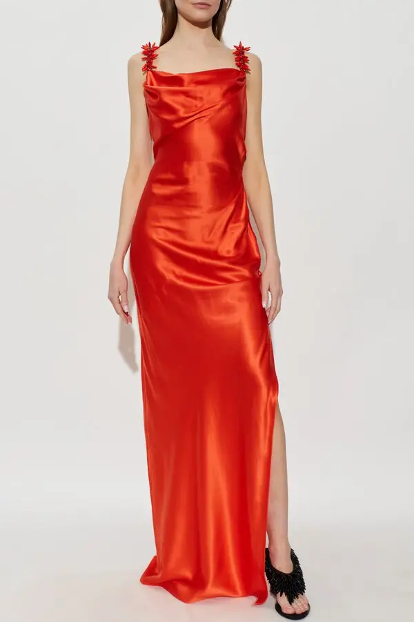 Balmain Silk Maxi Dress With Embellished Straps