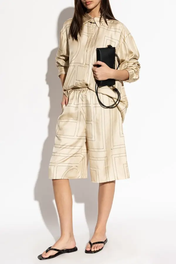 TOTEME Silk Geometric Print Shirt - Beige
