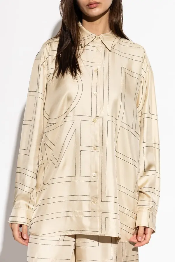TOTEME Silk Geometric Print Shirt - Beige