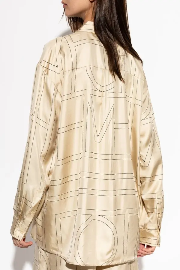 TOTEME Silk Geometric Print Shirt - Beige