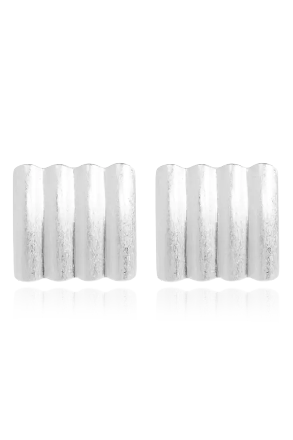 ALLSAINTS Brass Rectangular Grooved Stud Earrings - Silver