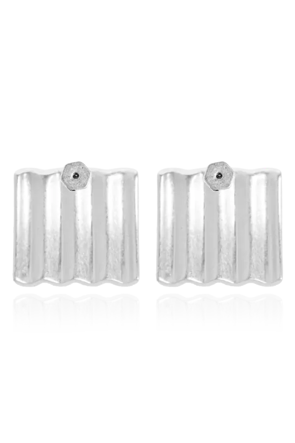 ALLSAINTS Brass Rectangular Grooved Stud Earrings