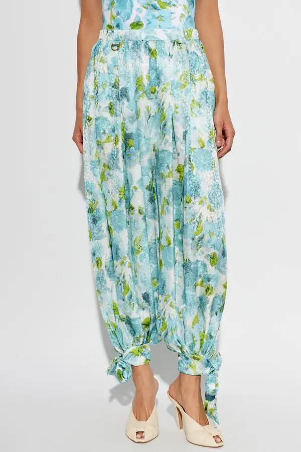 Chloé Loose-fit Silk Trousers With Floral Print - Green