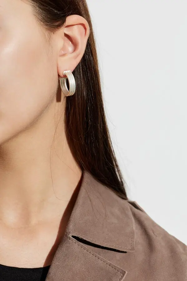 ALLSAINTS Polished Brass Hoop Earrings With Geometric Detail