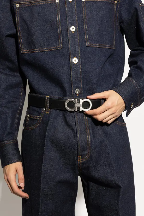 FERRAGAMO Reversible Belt With Metal Buckle - Grey