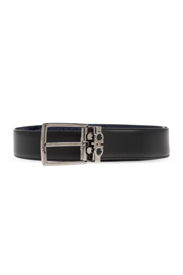FERRAGAMO Reversible Leather Belt With Metallic Buckle - Black