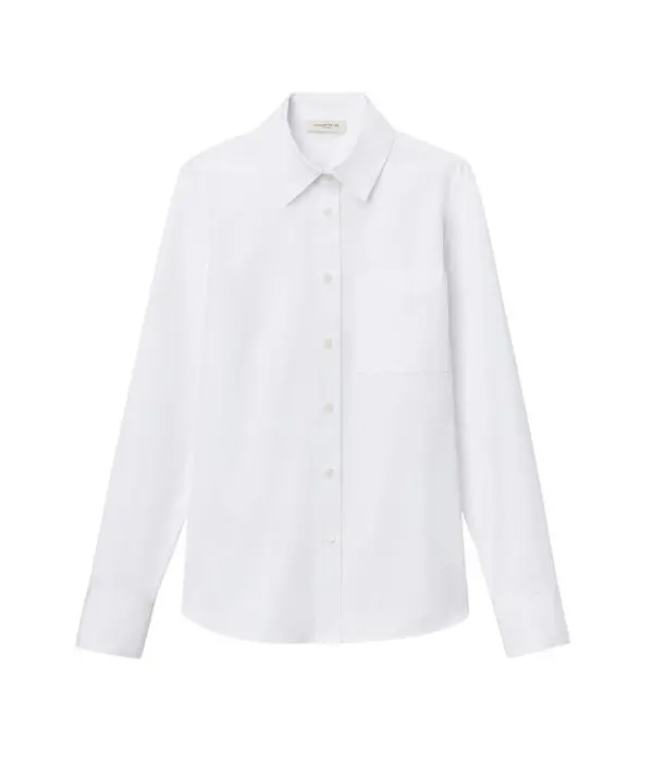 Lafayette 148 New York Organic Cotton Poplin Button Front Shirt - White