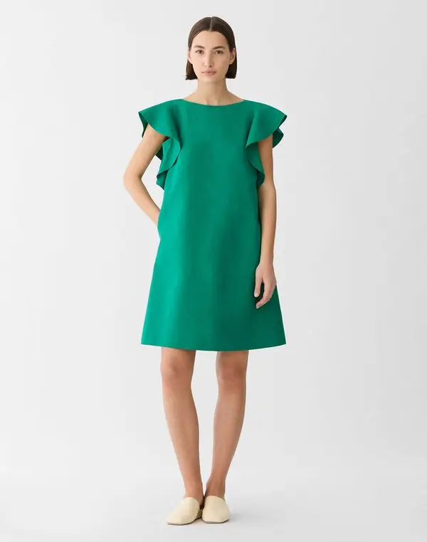 Lafayette 148 New York Silk Linen Ruffle Sleeve A-line Dress - Grass