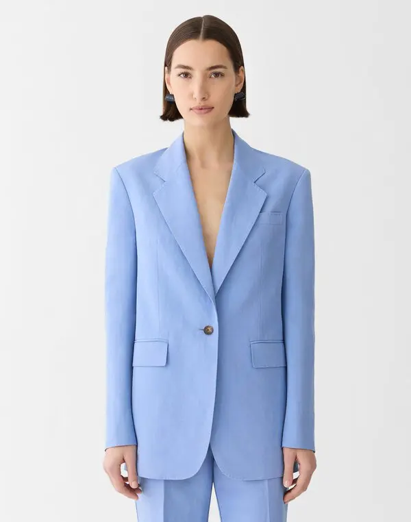 Lafayette 148 New York Silk Linen Single Button Blazer
