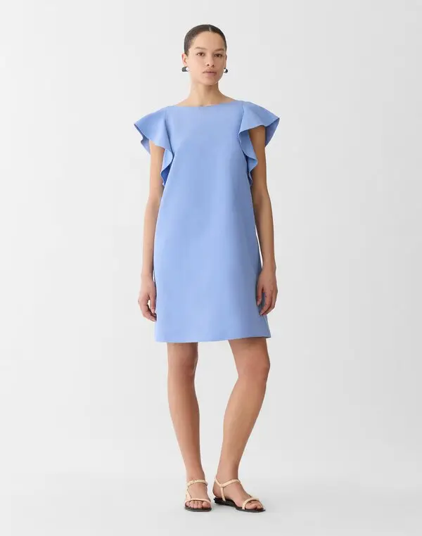 Lafayette 148 New York Silk Linen A-line Dress With Ruffle Sleeves - Iris