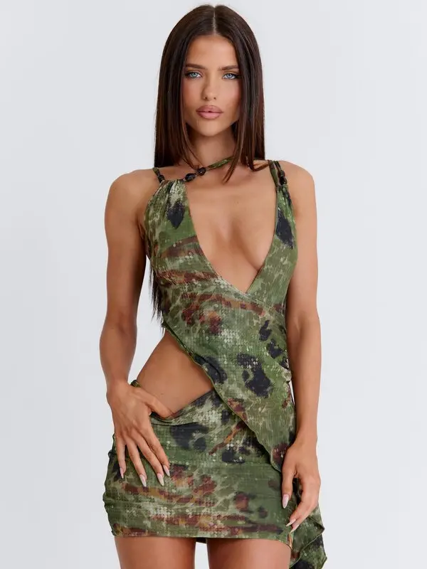 OUTCAST Harmoney Printed Mesh Mini Dress
